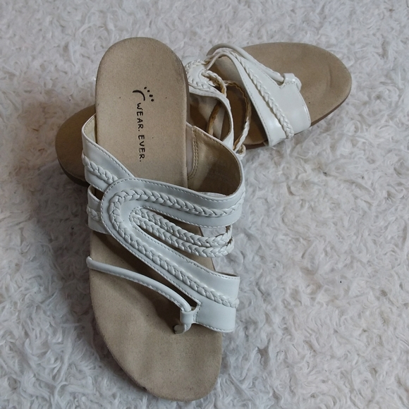 wear ever | Shoes | Wear Ever Freeda White Braided Faux Leather Thong ...